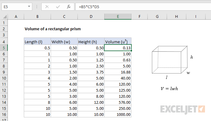 Volume Of A Rectangular Prism Excel Formula Exceljet